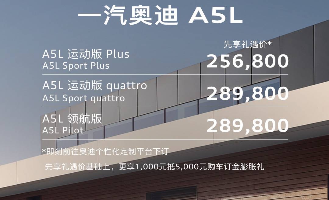 先享礼遇价25.68万元起！一汽奥迪A5L预售价公布，竞争宝马3系_搜狐汽车_搜狐网