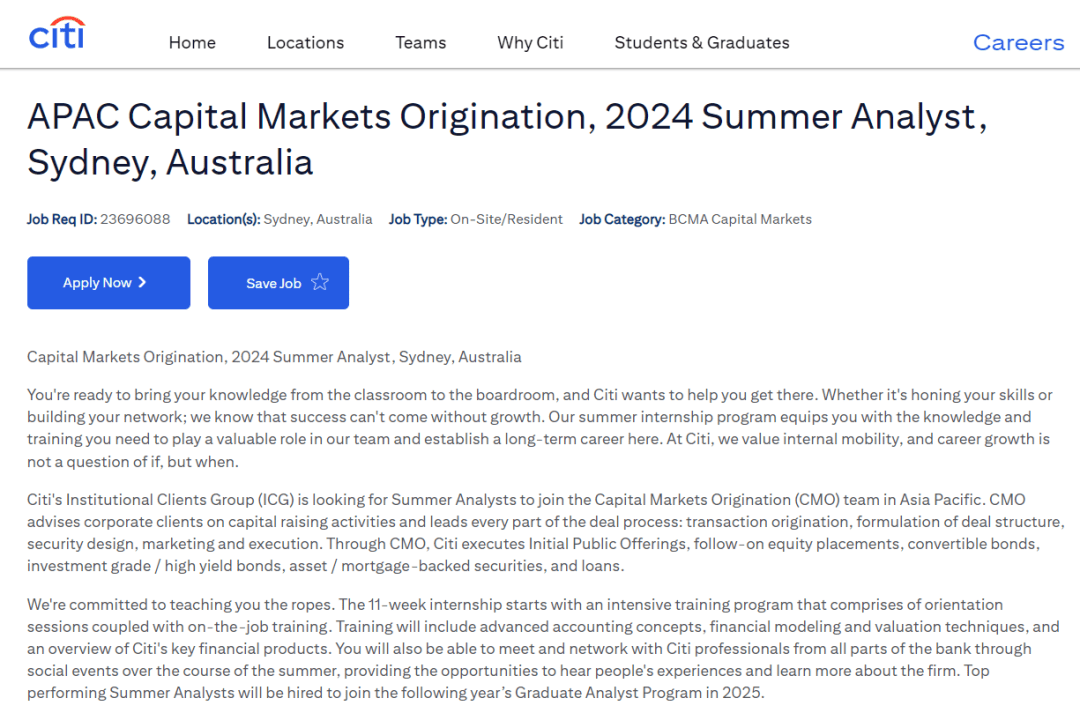 澳洲秋招丨Citi Capital Markets Origination暑期实习岗位正在开放中_Strong_skills_and