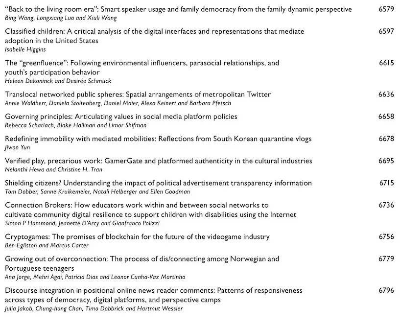 【出版】New Media & Society：2024年第11期