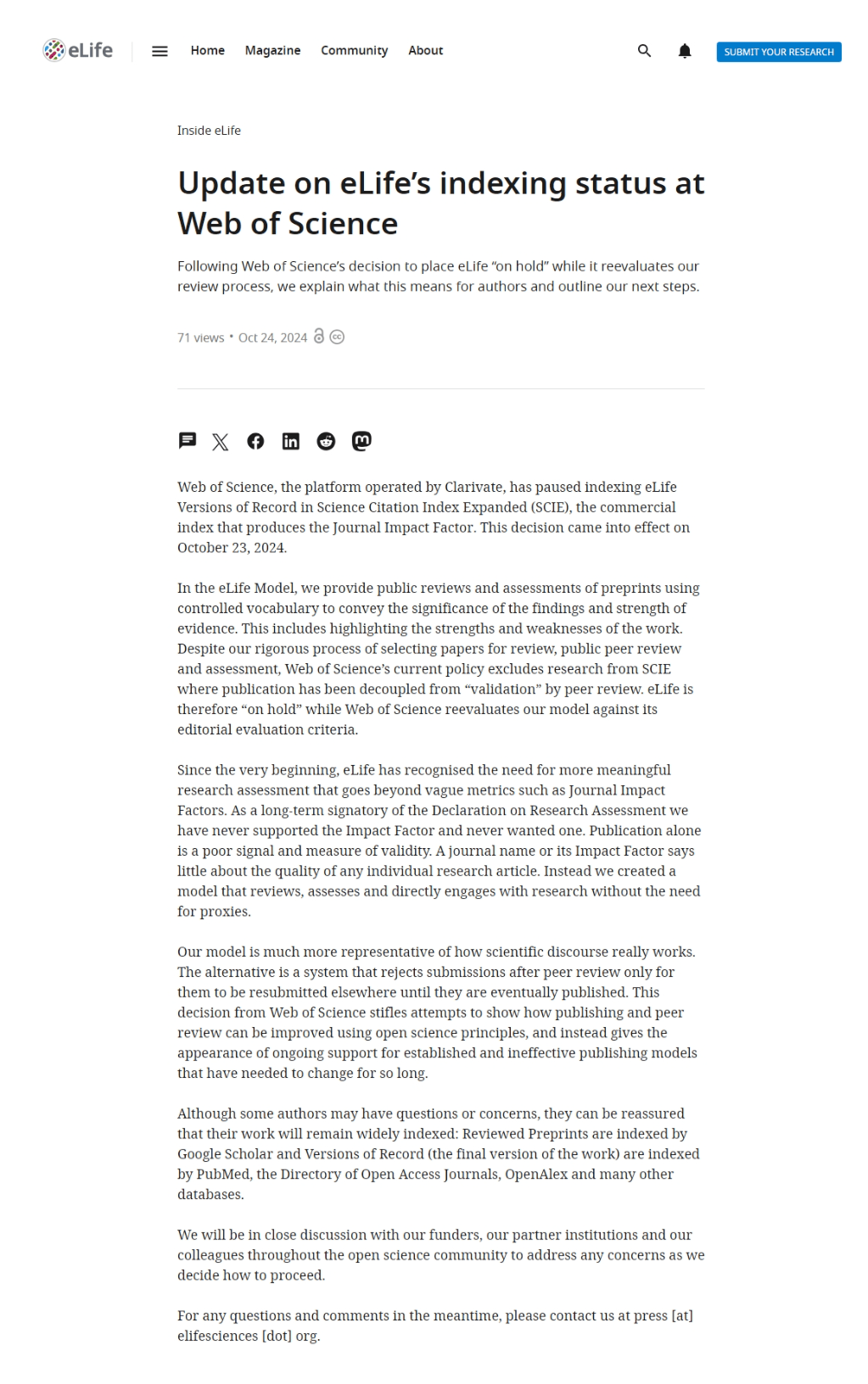 震惊！顶级期刊被 On hold，官方连夜回应，网友：下一个会是谁？_eLife_on_模式