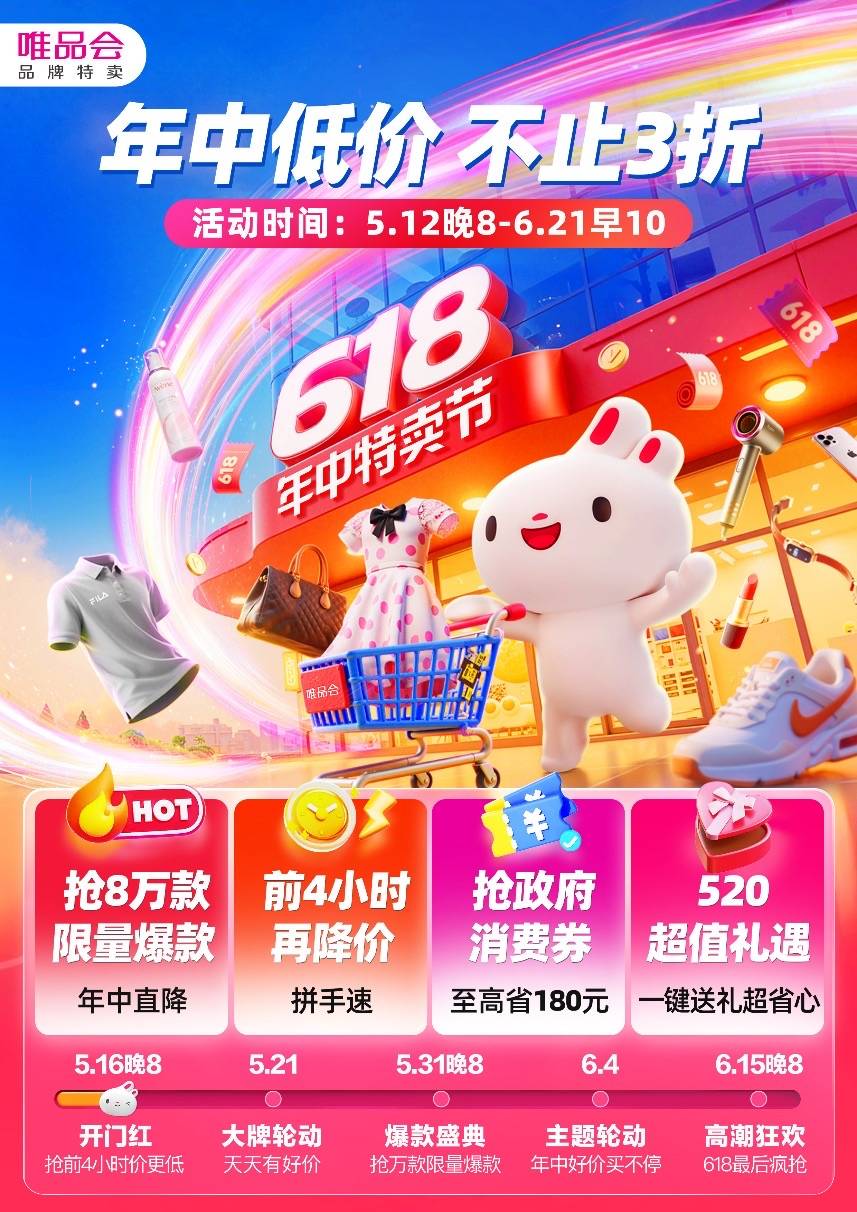 唯品会618年中特卖节今晚开售：大牌时尚服饰2折起，520礼赠爆款迎新低折扣_活动_消费者_上线